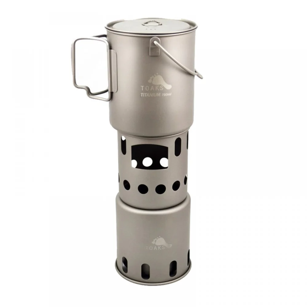TOAKS Titanium 750ml Pot with Bail Handle and Wood Stove Combo Set ...